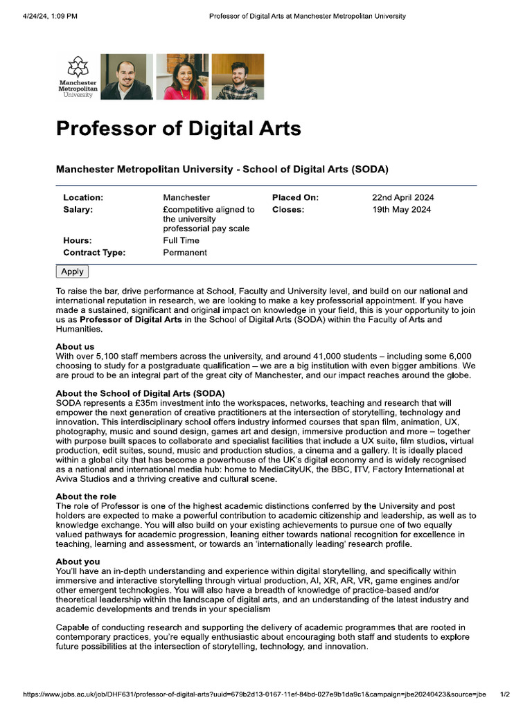 Professor of Digital Arts - SODA - MMU | PDF