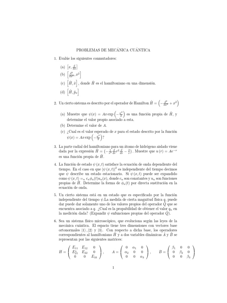 Problemas de Mecánica Cuántica | PDF | Hamiltoniano (Mecánica Cuántica ...