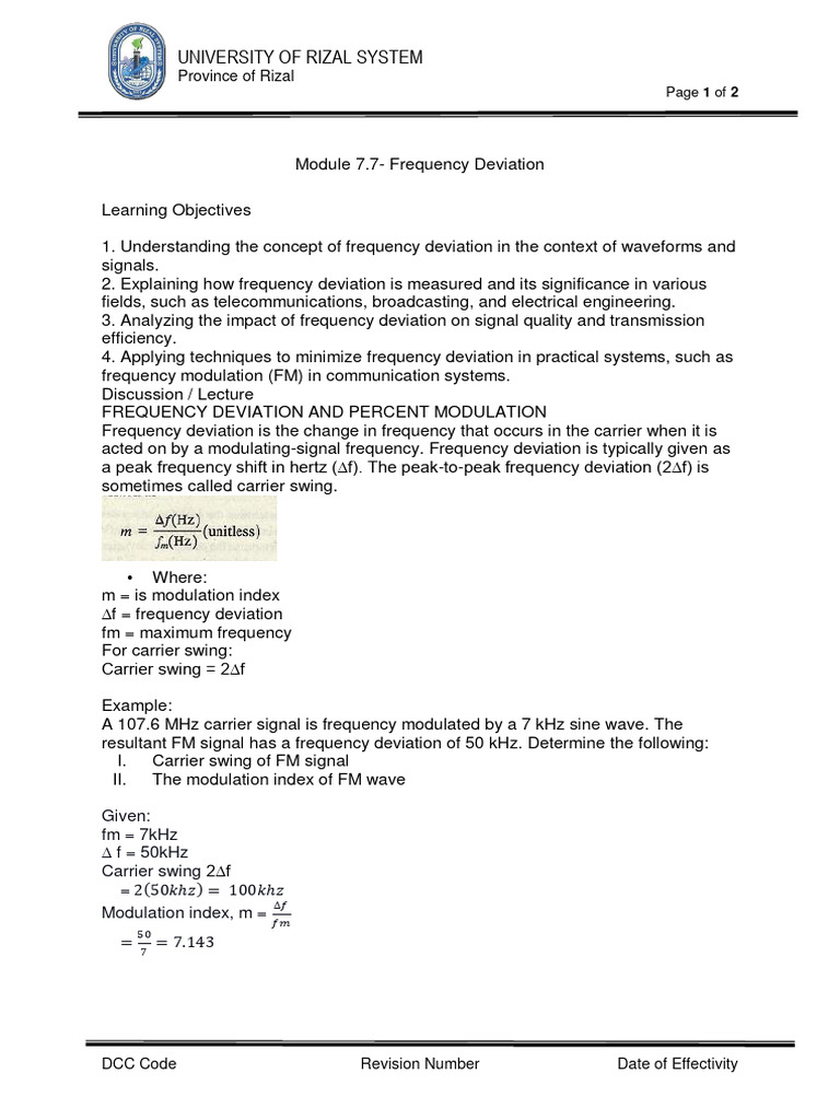 7 7frequencydeviation | PDF | Frequency Modulation | Modulation