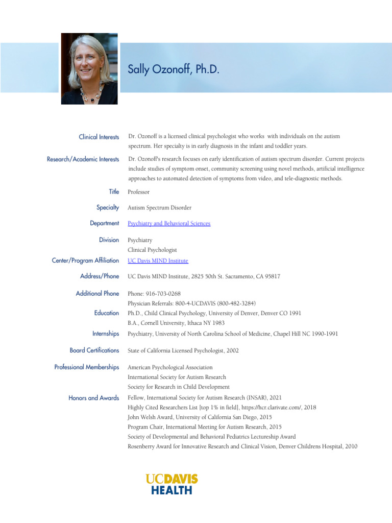 Sally Ozonoff Autism Spectrum Disorder Sacramento | PDF | Autism ...