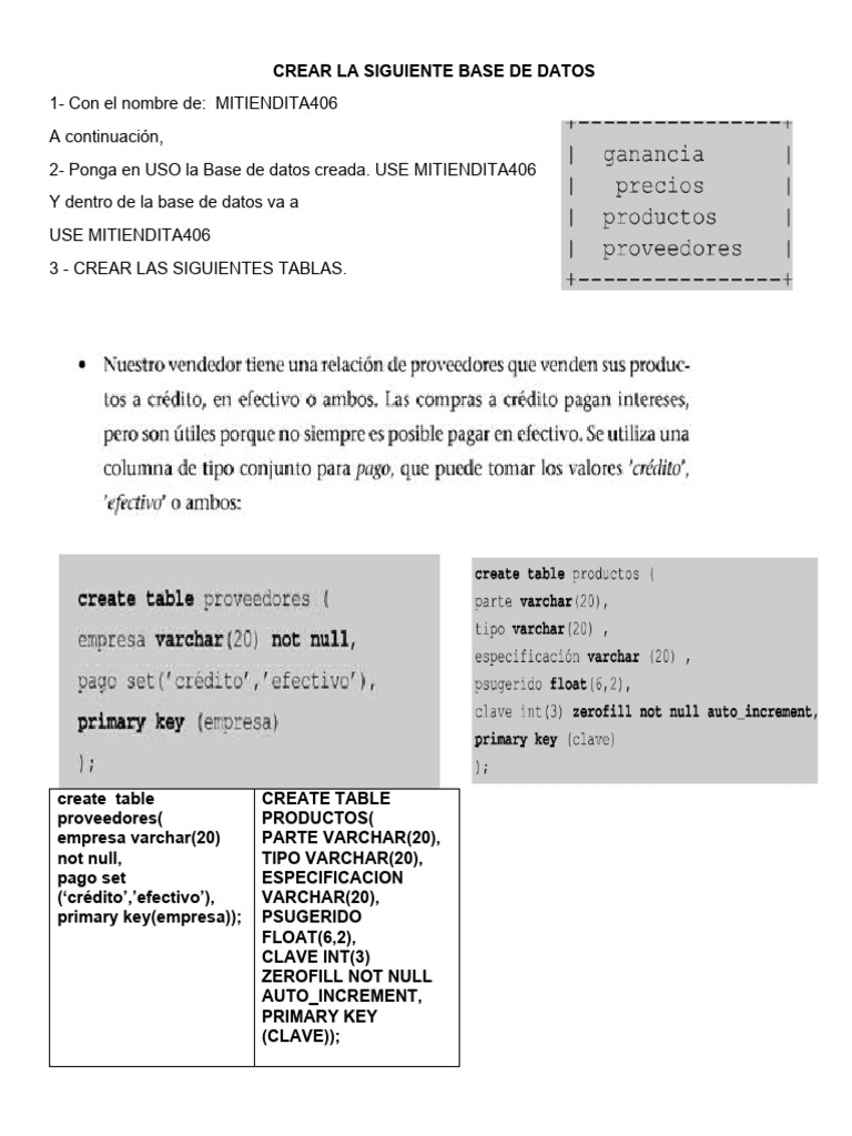 CREAR LA SIGUIENTE BASE DE DATOS - Otra Base de Datos y 4 TABLAS | PDF | Recuperación de ...