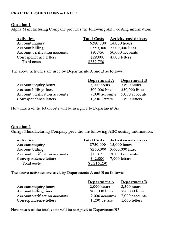 Acct126 - Practice Questions - Unit 5 | PDF | Economies | Management ...