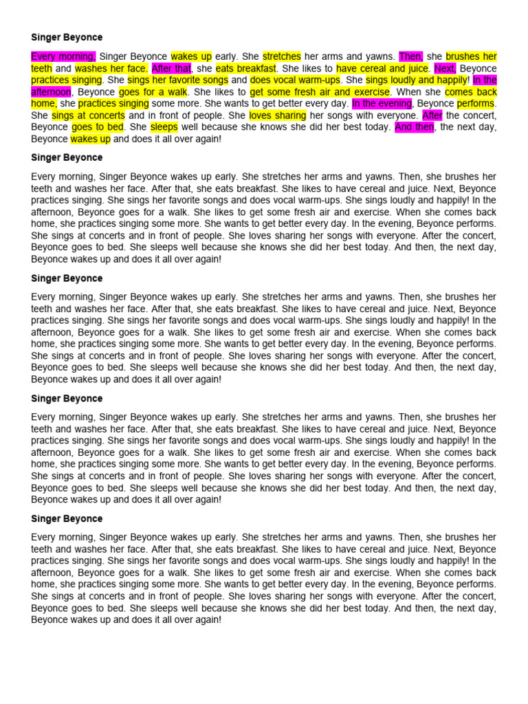 Daily Routine Singers | PDF | Singing | Music Performance