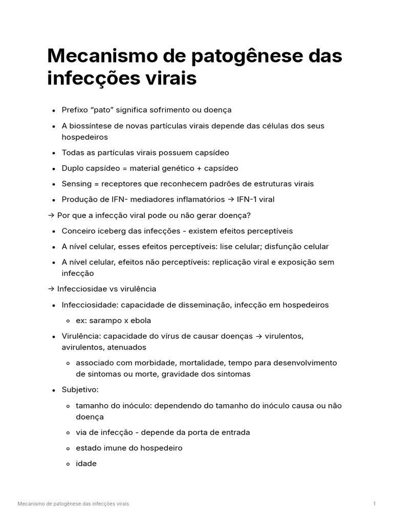 Mecanismo de Patogênese Das Infecções Virais | PDF | Vírus | Sistema ...