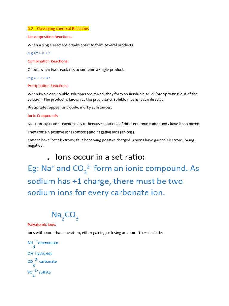 Chem Notes | PDF | Ion | Chemical Reactions