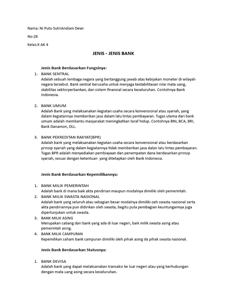 Jenis - Jenis Bank | PDF
