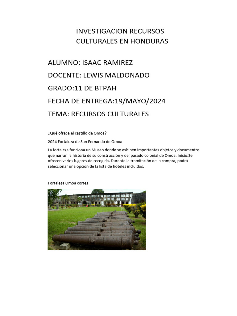 Recursos Culturales en Honduras | PDF