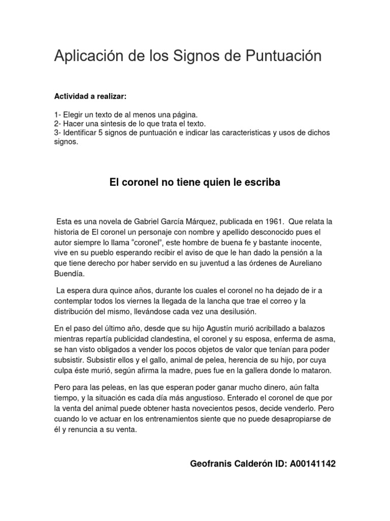 Calderon-Geofranis-Aplicación de Los Signos de Puntuación | PDF ...