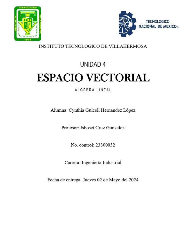 Espacio Vectorial U4 Pdf Espacio Vectorial Escalar Matemáticas