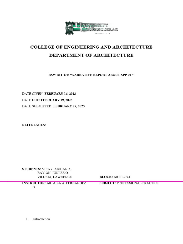 Narrative Report SPP 207 | PDF | Architect | Specification (Technical Standard)