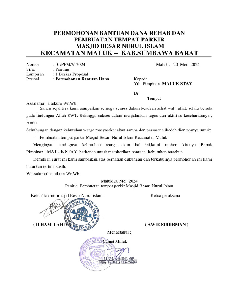 Proposal Masjid Maluk Stay | PDF