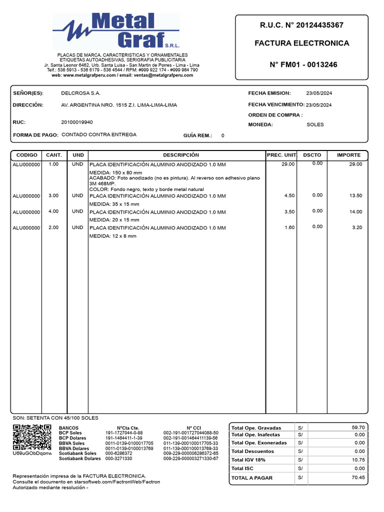 Factura 13246 | PDF | Bancario