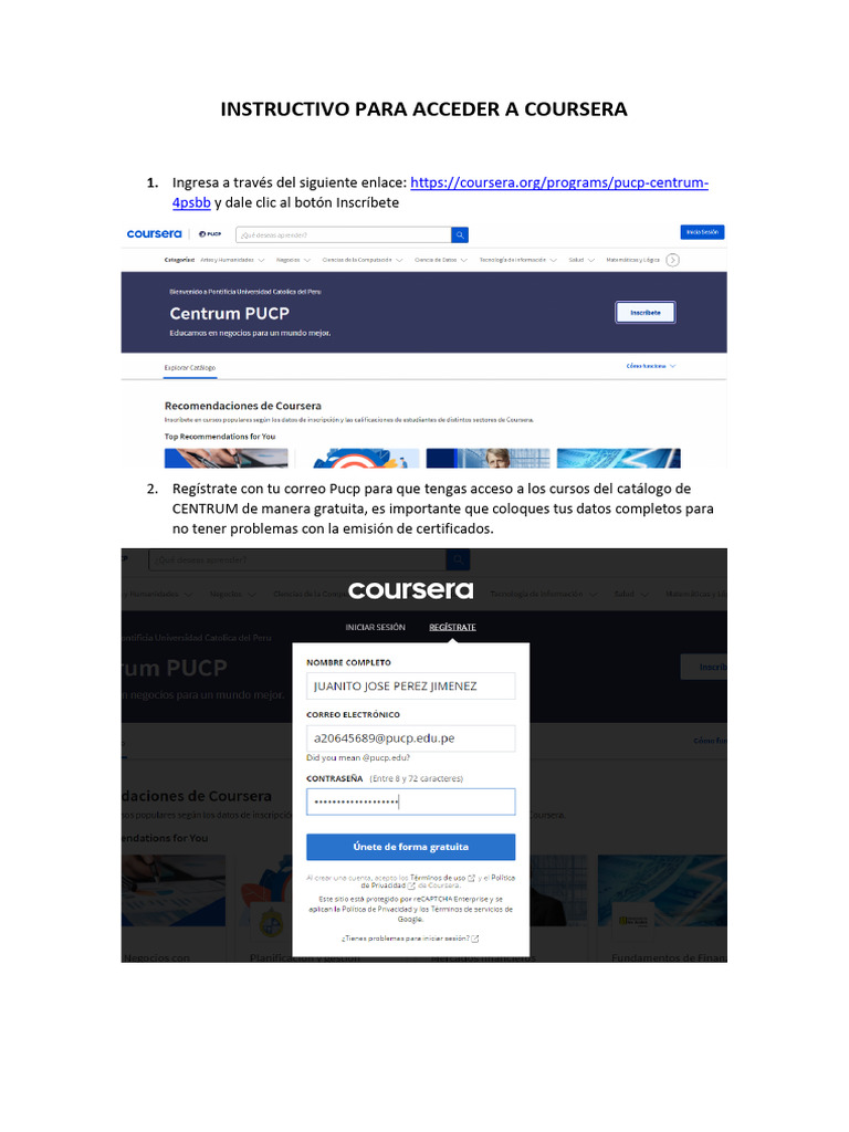 INSTRUCTIVO PARA ACCEDER A COURSERA | PDF