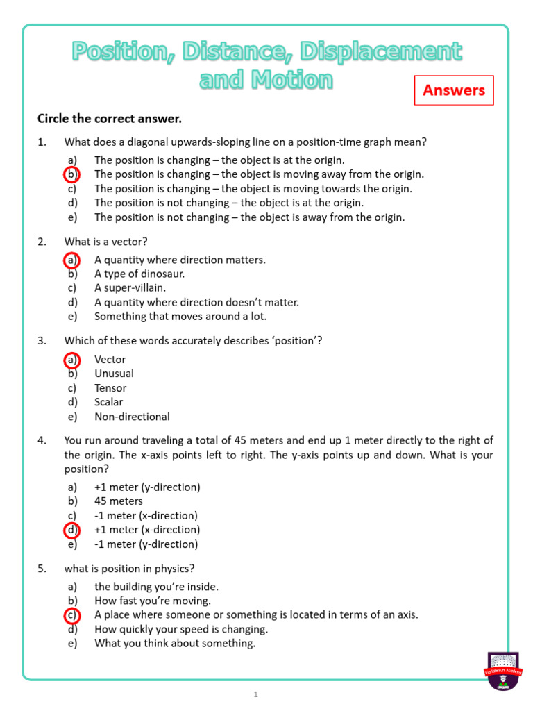Position, Distance, Displacement and Motion | PDF | Euclidean Vector ...