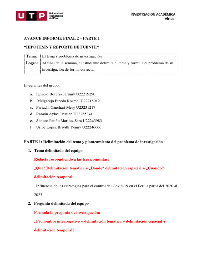 Avance de Informe Final 2 (Parte 1) | PDF | Perú | Depresión (estado de ánimo)