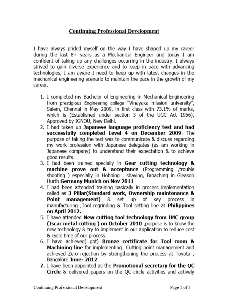 Continuing Professional Development Praveen1 | PDF | Engineering | Mechanical Engineering