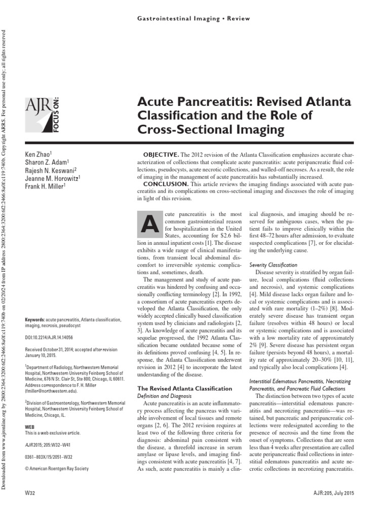 Acute Pancreatitis Revised Atlanta Classification and The Role of Cross ...