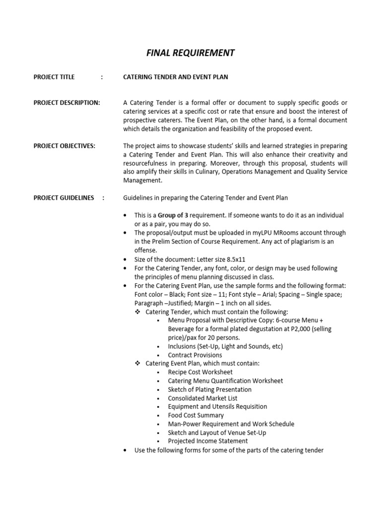 Catering Tender & Event Plan Guide | PDF | Expense | Revenue