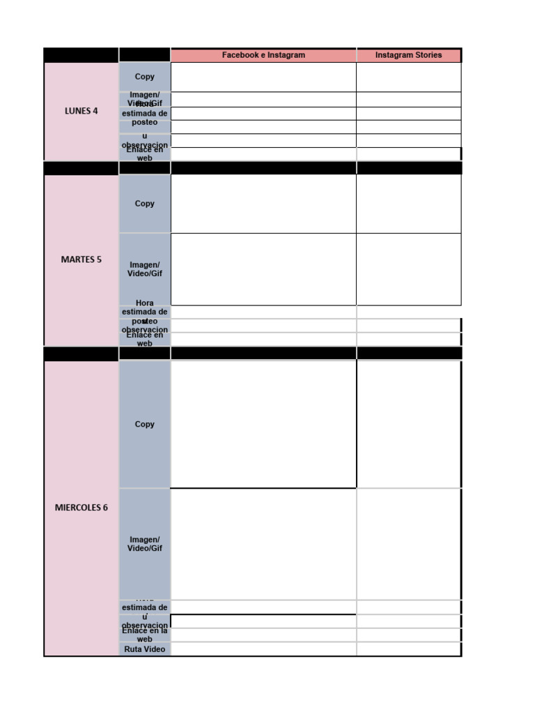 Ejemplo Grilla Semanal 2 | PDF