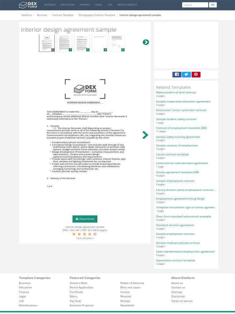 Interior Design Agreement Sample in Word and PDF Formats | Download ...