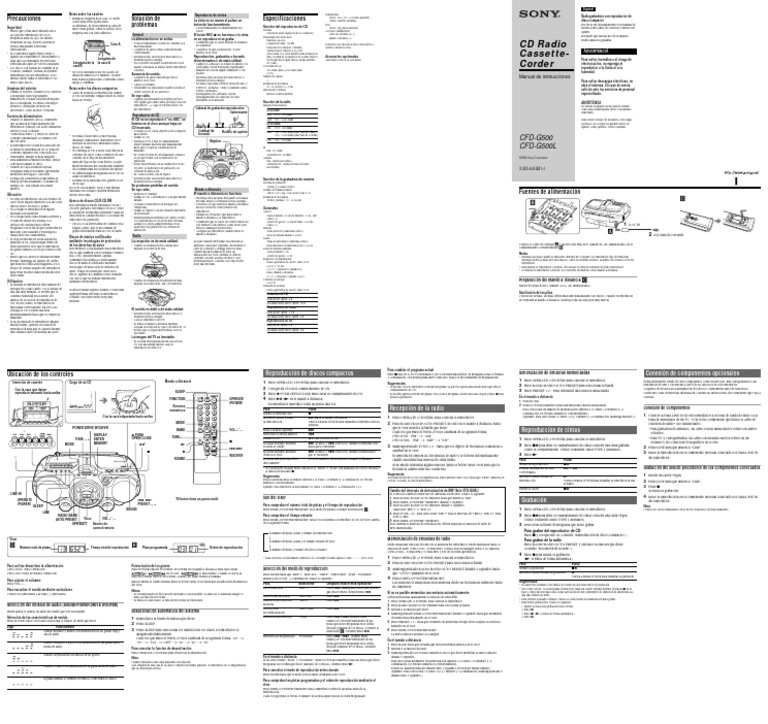 Manual Sony CFD-G500: Instrucciones y Seguridad | PDF | Disco compacto ...