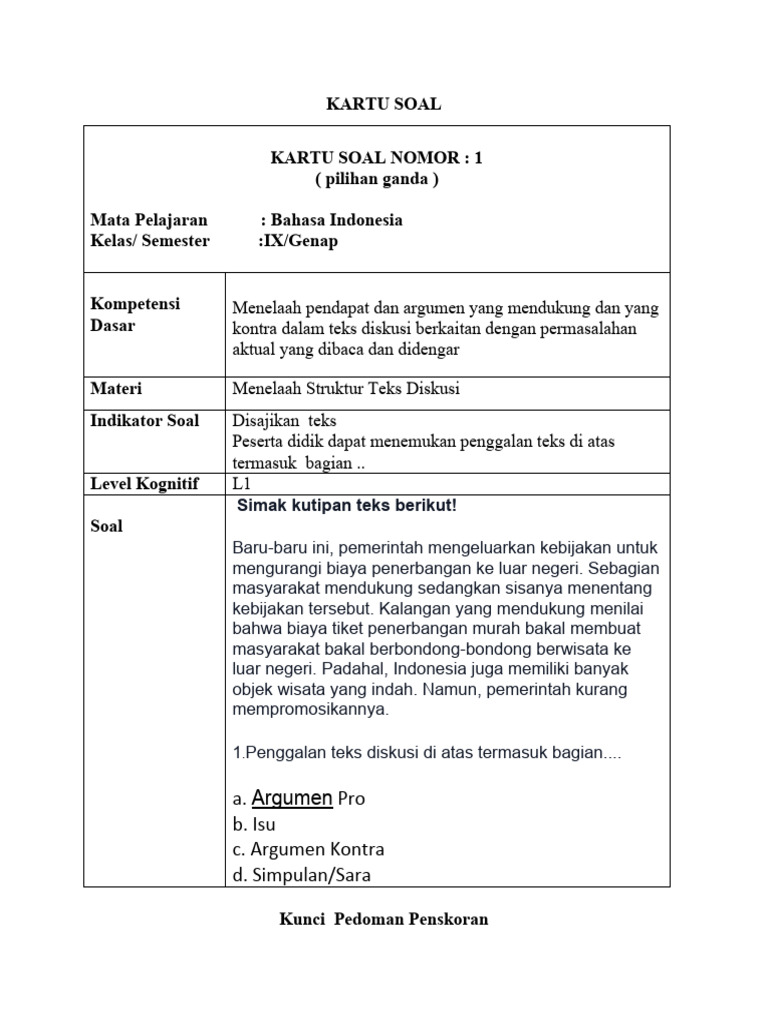 Kartu Soal Bindo PTS 9 Genap 2023-2024 | PDF