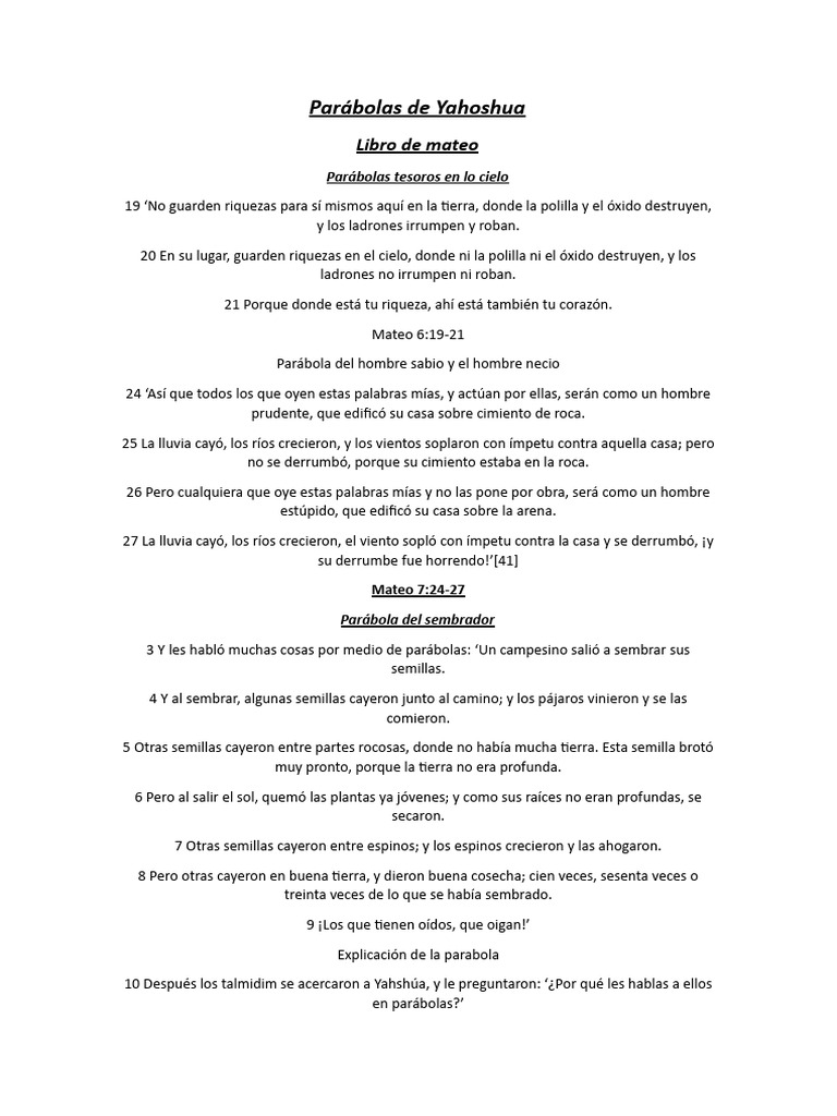 Parabolas de Yahoshua | Descargar gratis PDF | Parábolas de Jesús ...