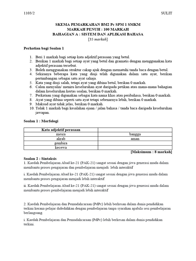 Skema BM K2 SMKM 2023 | PDF