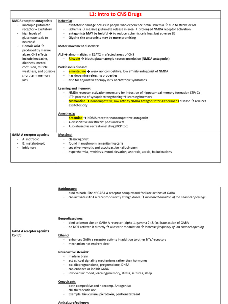 Lecture 1 Intro to CNS Drugs | Download Free PDF | Nmda Receptor | Neurochemistry