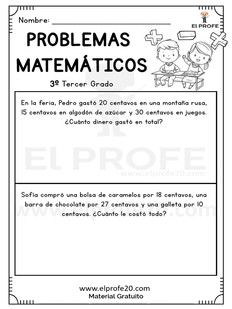 Cuadernillo de Problemas Matemáticos para Tercer Grado Elprofe20-1 ...