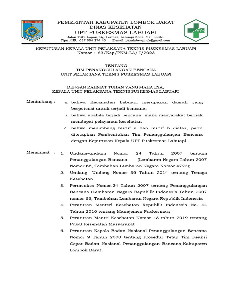 Tim Penanggulangan Bencana Labuapi | PDF