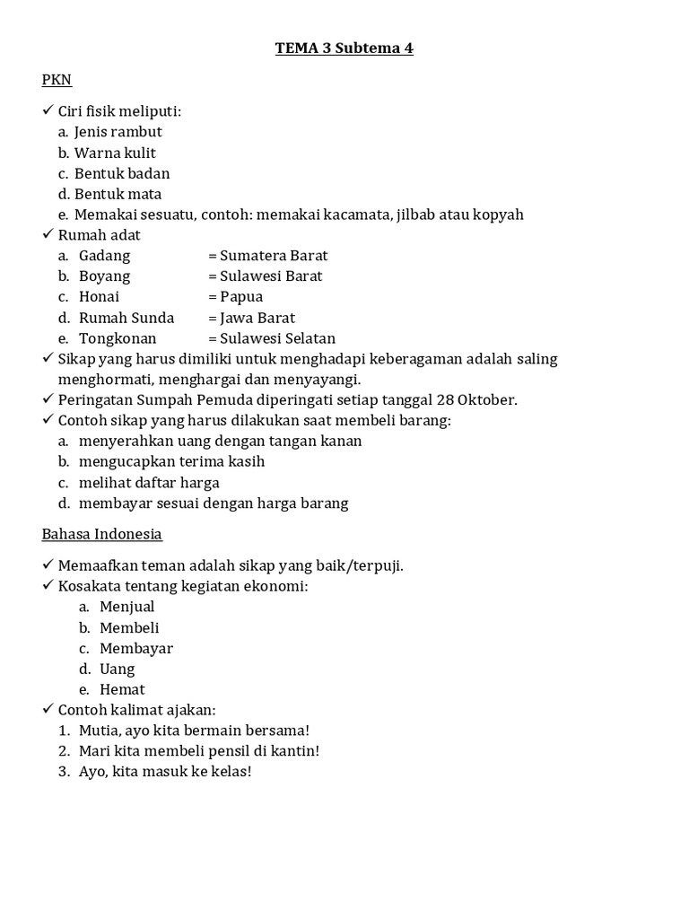 Rangkuman Tema 3 ST 4 | PDF