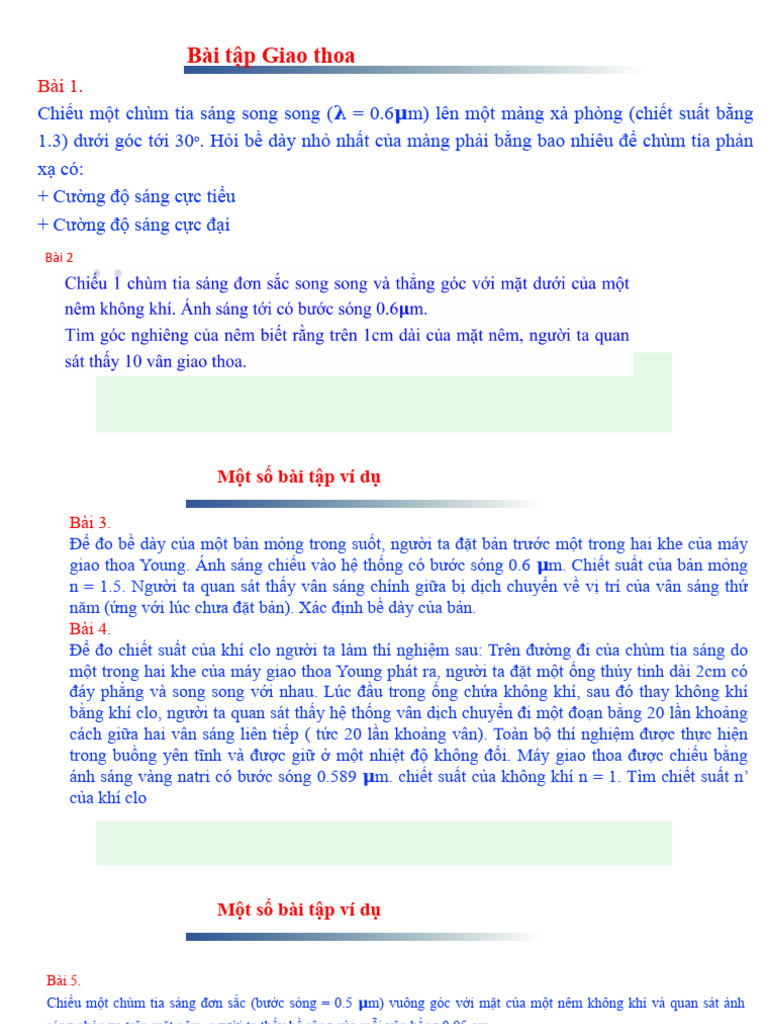 Bai Tap Giao Thoa - HW | PDF