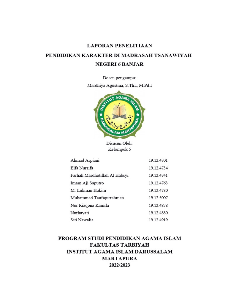 Pendidikan Karakter Laporan | PDF