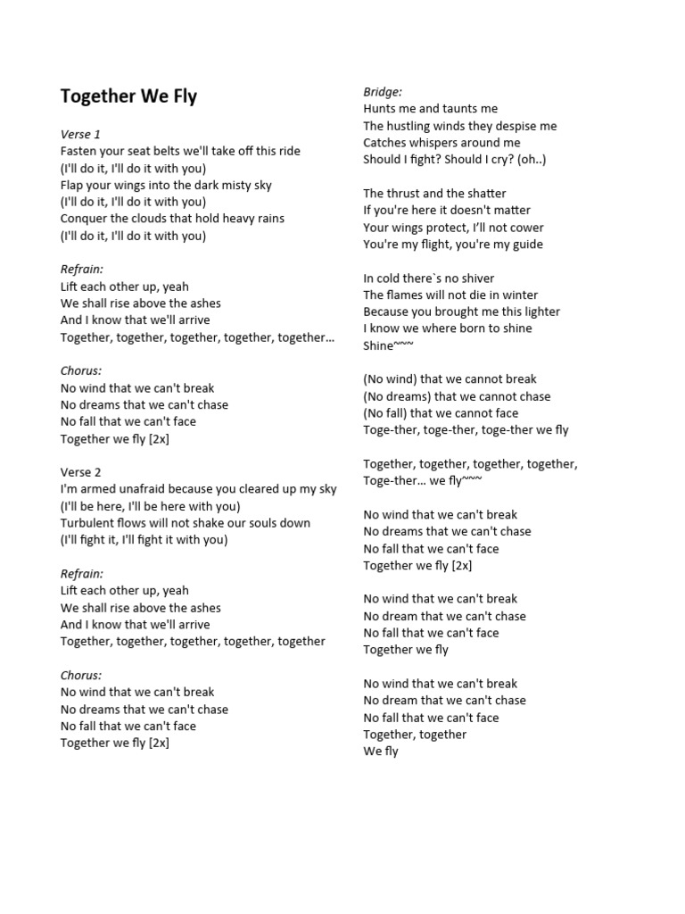 Together We Fly Lyrics | PDF | Refrain | Aerospace