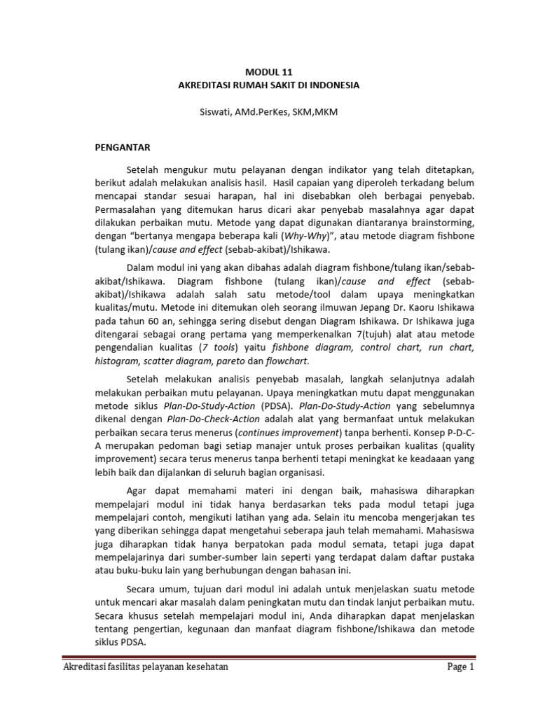 Modul PDSA - Tools Peningkatan Mutu Pelayanan Kesehatan | PDF | Kesehatan Holistik | Sains ...