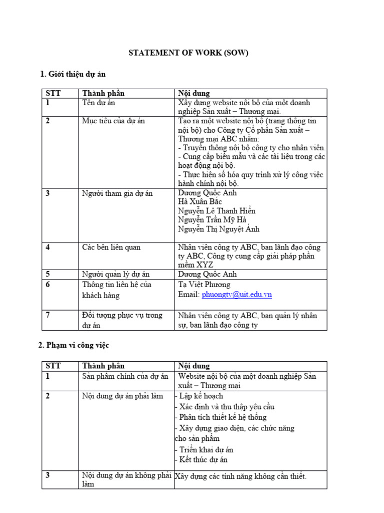 Statement of Work | PDF