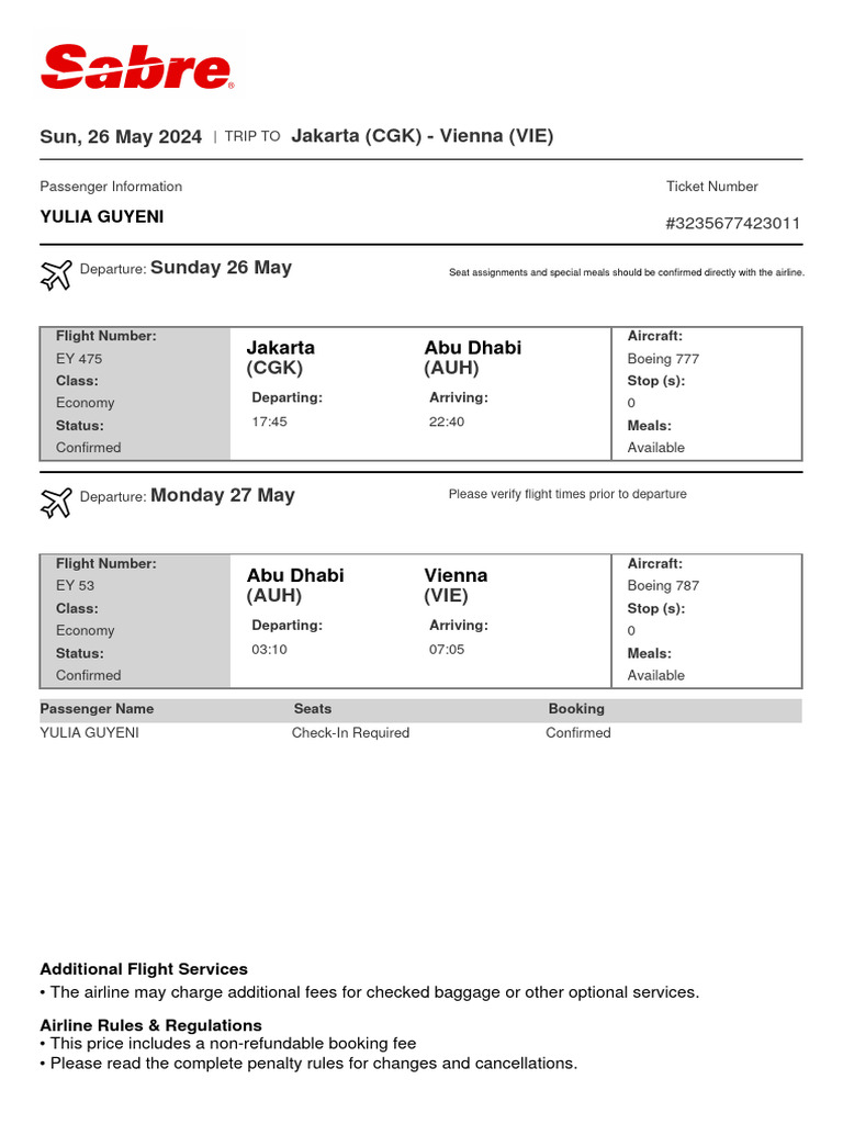 Sabre Confirmation | PDF | Civil Aviation | Aircraft