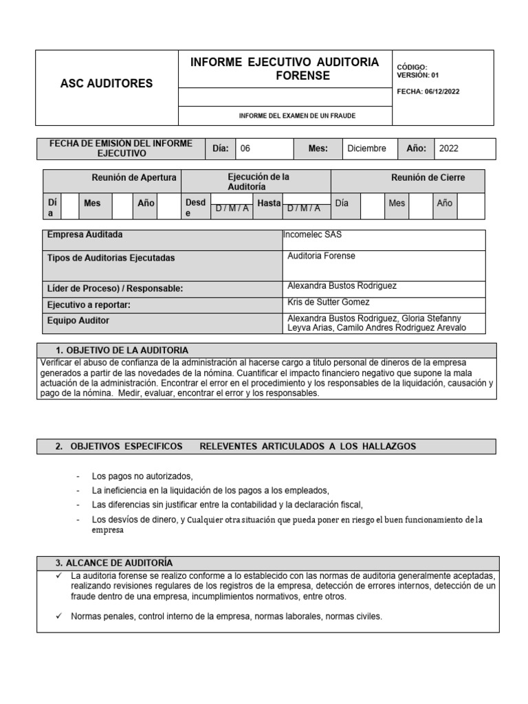 Informe de Auditoria Forense | PDF | Auditoría | Contabilidad