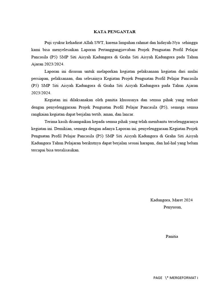 Kata Pengantar Daftar Isi P5 SMP | PDF