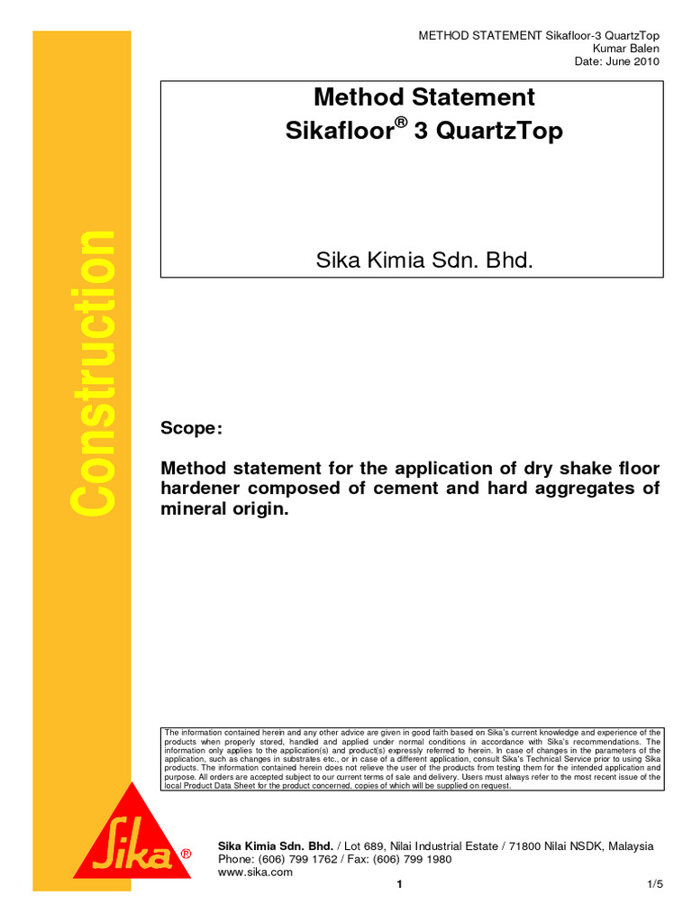 MOS Floor Hardener (Sika) | PDF | Concrete | Cement