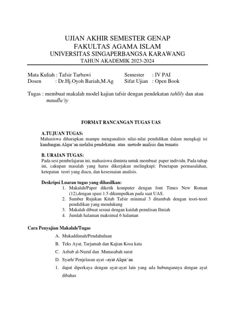 Tugas Uas Tafsir Tarbawi - Ivpai - 2024 | PDF | Seni & Disiplin Bahasa | Kajian Bahasa Asing
