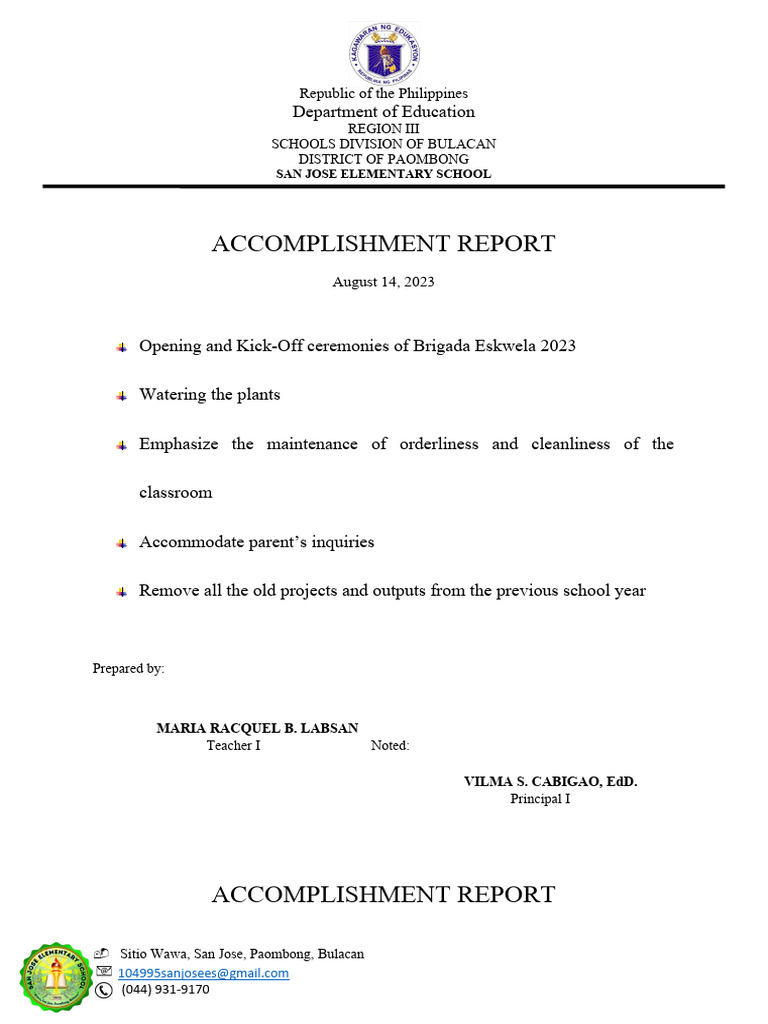 ACCOMPLISHMENT-REPORT-BRIGADA-2023 RACQUEL | PDF | Philippines