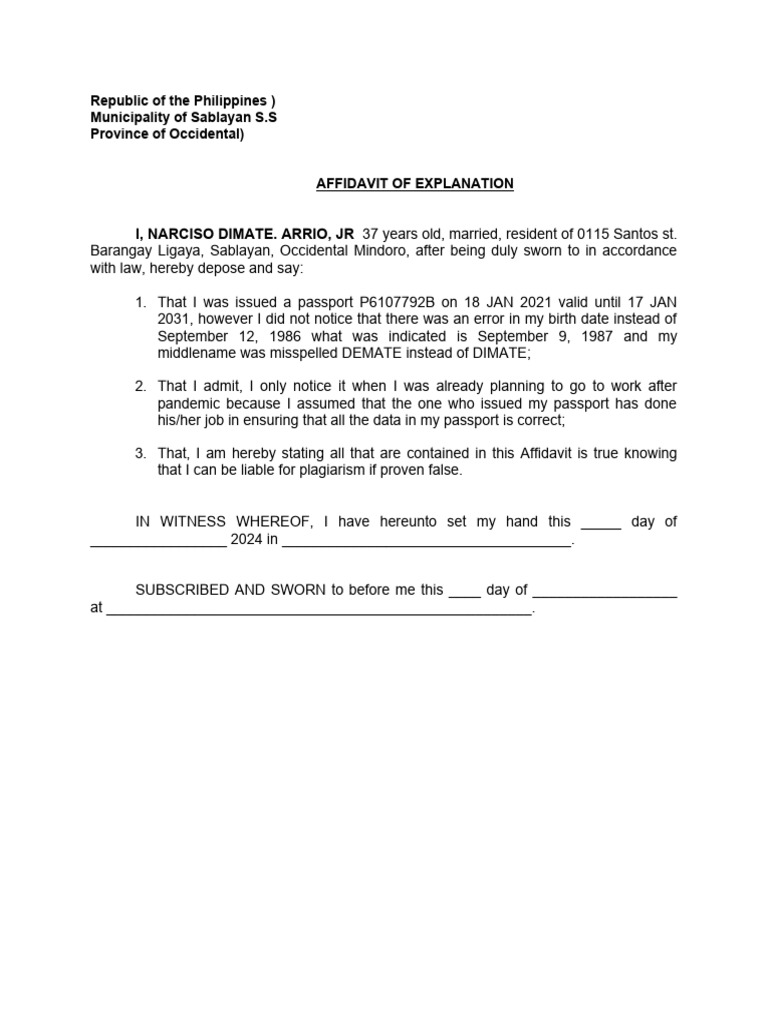 Affidavit of Explanation | PDF