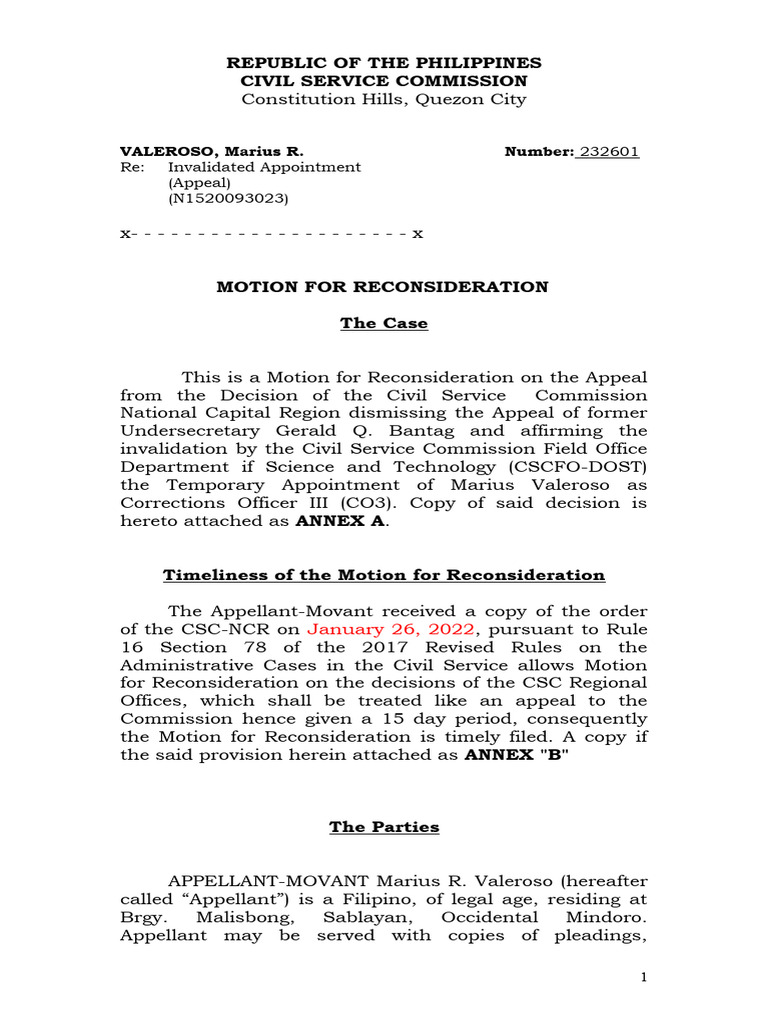 Appeal-Memorandum CSC MARIUS VALEROSO | PDF | Appeal | Justice