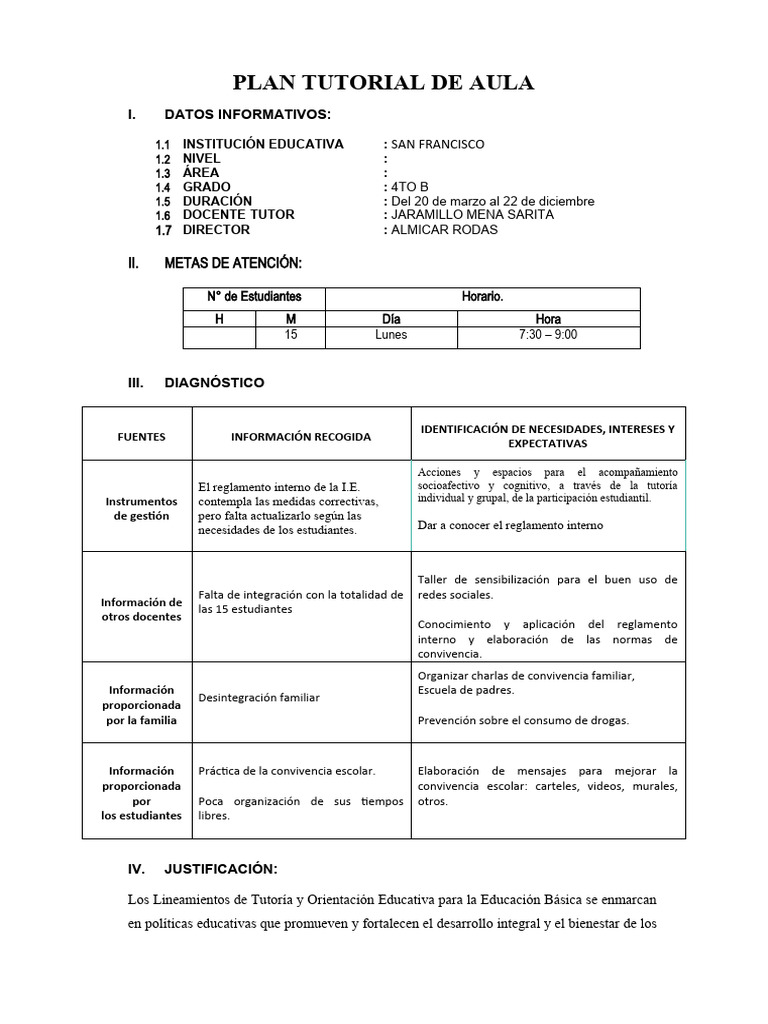 PLAN TUTORIAL San Fco 2024 4b | PDF | La sexualidad humana | Psicología Social