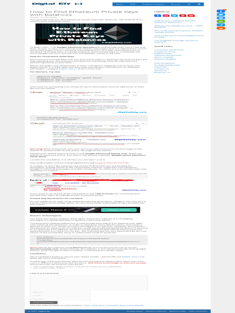 Degitaly 111 - How To Find Ethereum Private Keys With Balance | PDF