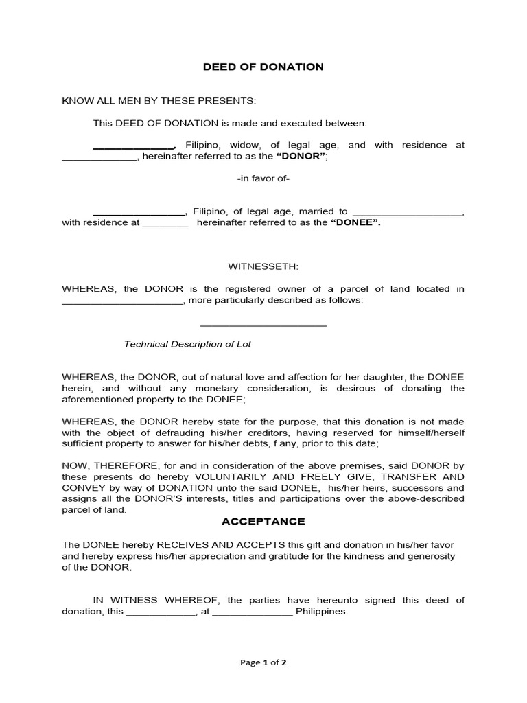 Deed of Donation | PDF | Deed | Property Law