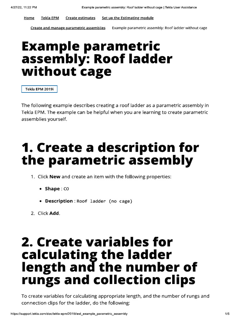 Example parametric assembly_ Roof ladder without cage _ Tekla User ...