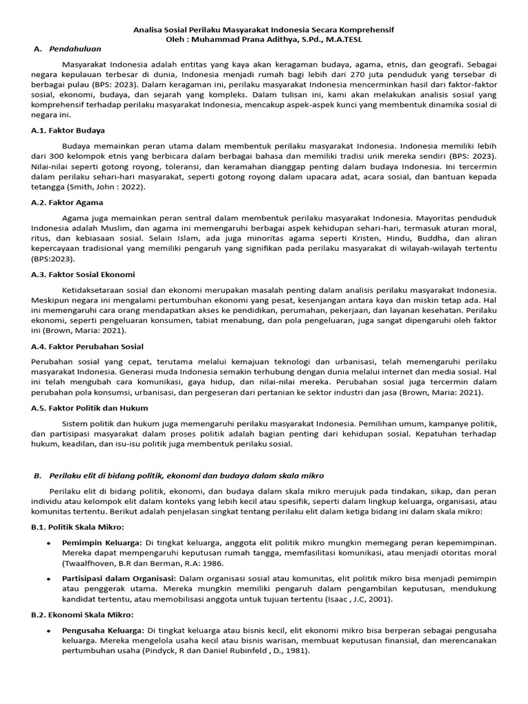 Analisa Sosial Perilaku Masyarakat Indonesia Secara Komprehensif | PDF | Ilmu Sosial